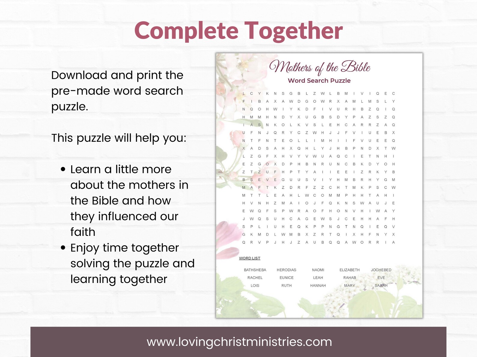 Mothers of the Bible Word Search Puzzle, Mother's Day Word Search ...