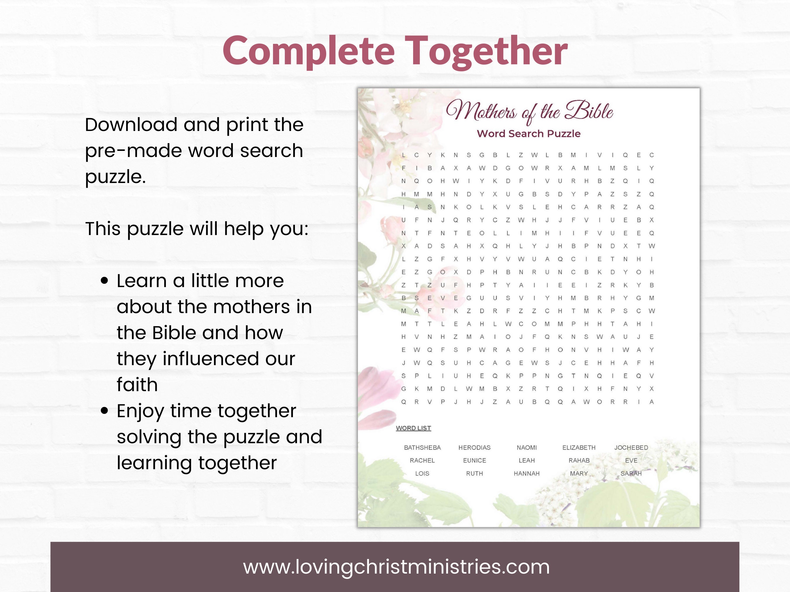 Mothers of the Bible Word Search Puzzle, Mother's Day Word Search ...