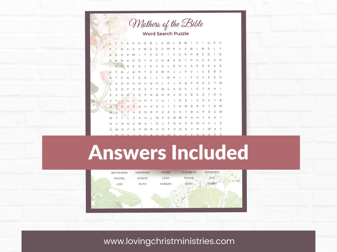Mothers of the Bible Word Search Puzzle, Mother's Day Word Search ...