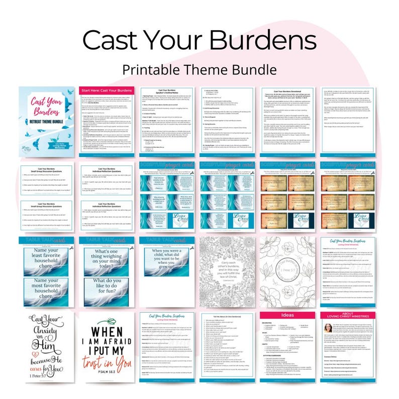 Cast Your Burdens Christian Printable Retreat Theme Bundle | Women's ...