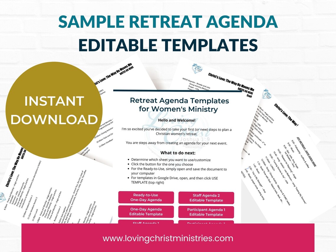 Sample Retreat Agenda Editable Templates for Women's Ministry - Etsy