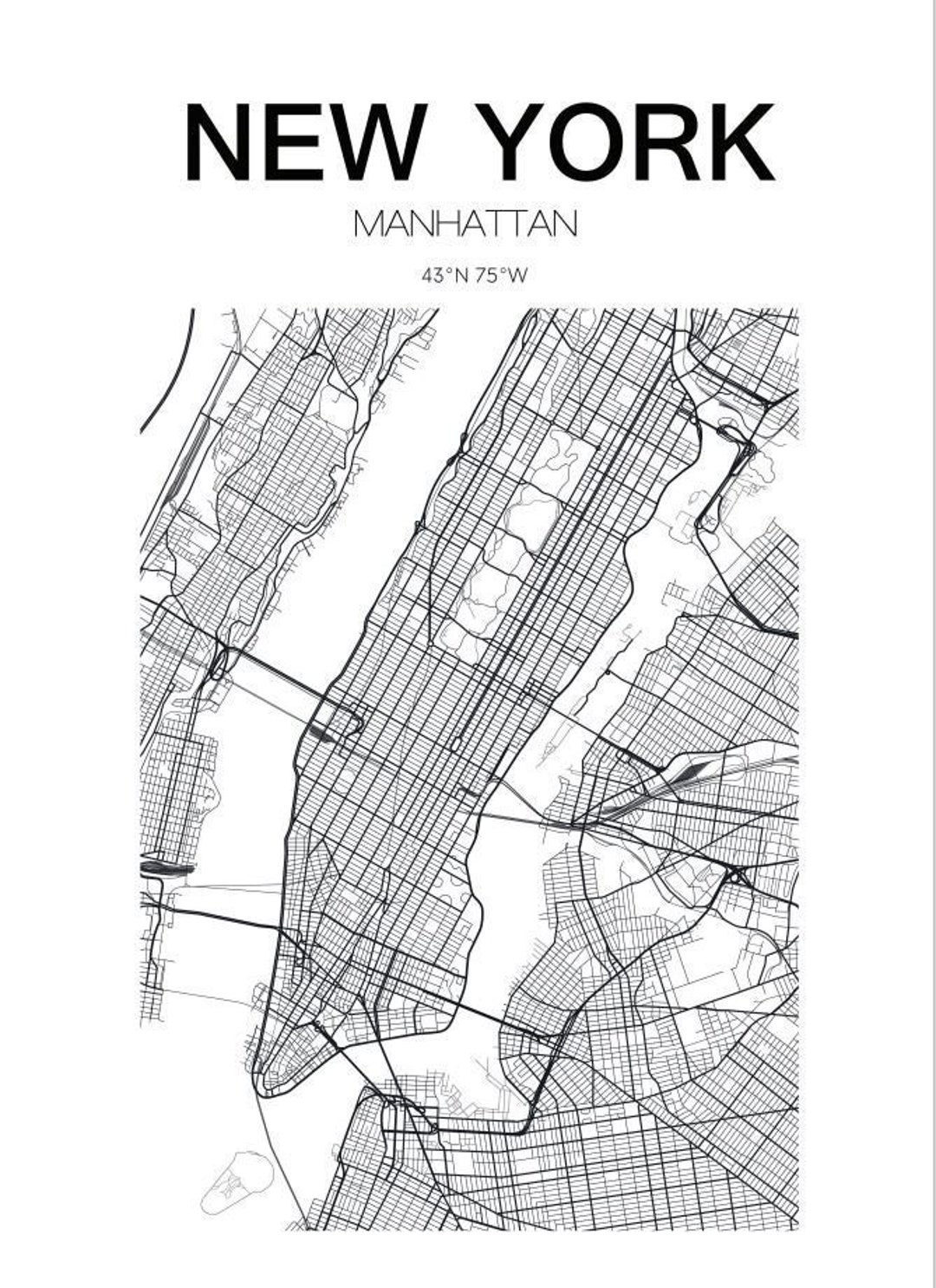 NEW YORK - MANHATTAN Map Art - Pdf Jpg Digital Download - Etsy