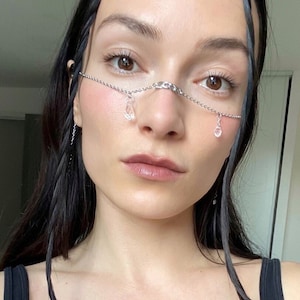 Face Chain With Teardrop Crystal Pendants, Stainless Steel Nose Chain ...