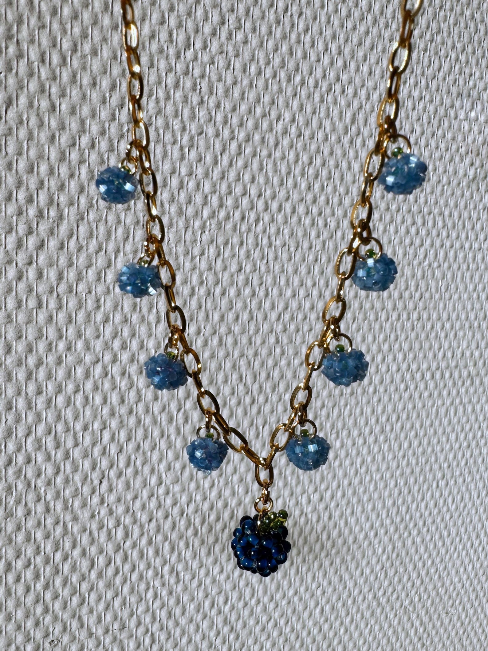 Beaded Blueberry Charm Necklace, Gold Chain With Beaded Handmade ...