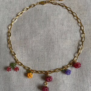 Fruit and Berries Charm Choker Necklace, Paperclip Chain With Beaded ...