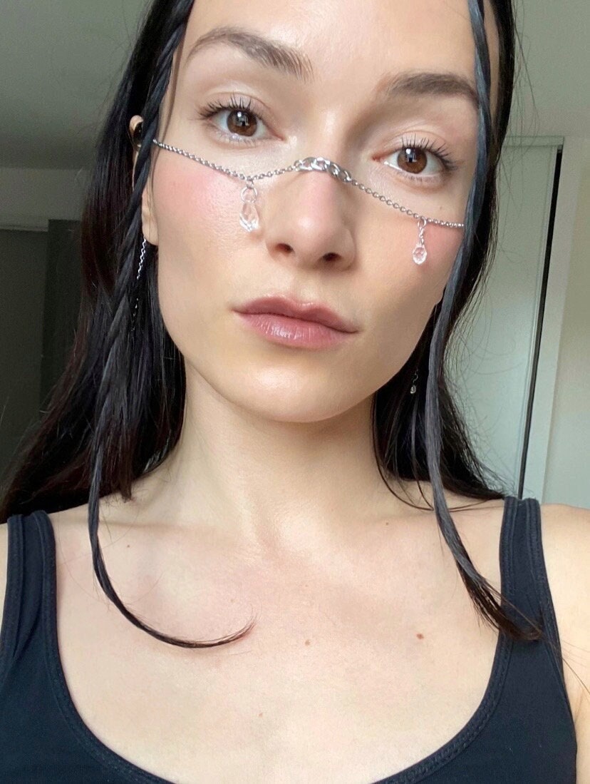 Face Chain With Teardrop Crystal Pendants, Stainless Steel Nose Chain ...