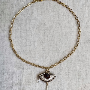 Evil Eye Necklace With Crystal Drop, Hand Embroidered Crying Eye ...