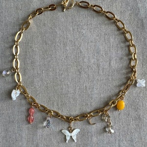 Chunky Multi Charm Choker Necklace, Chain Link Statement Necklace With ...