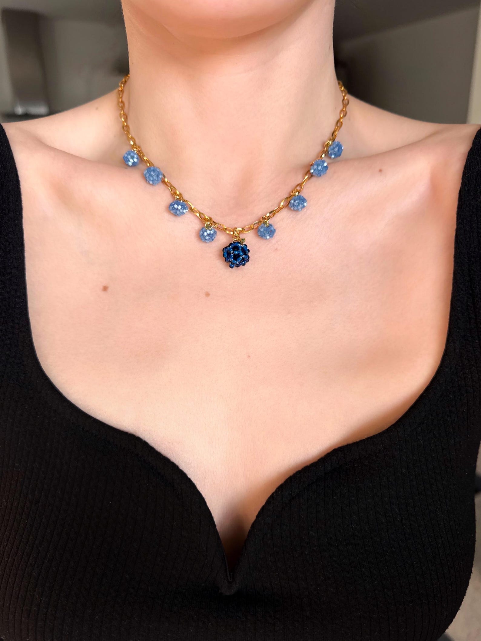 Beaded Blueberry Charm Necklace, Gold Chain With Beaded Handmade ...