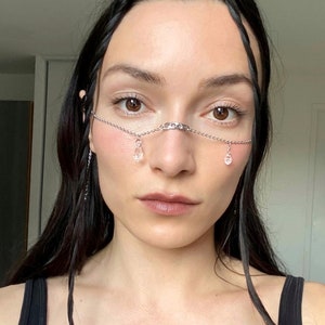 Face Chain With Teardrop Crystal Pendants, Stainless Steel Nose Chain ...