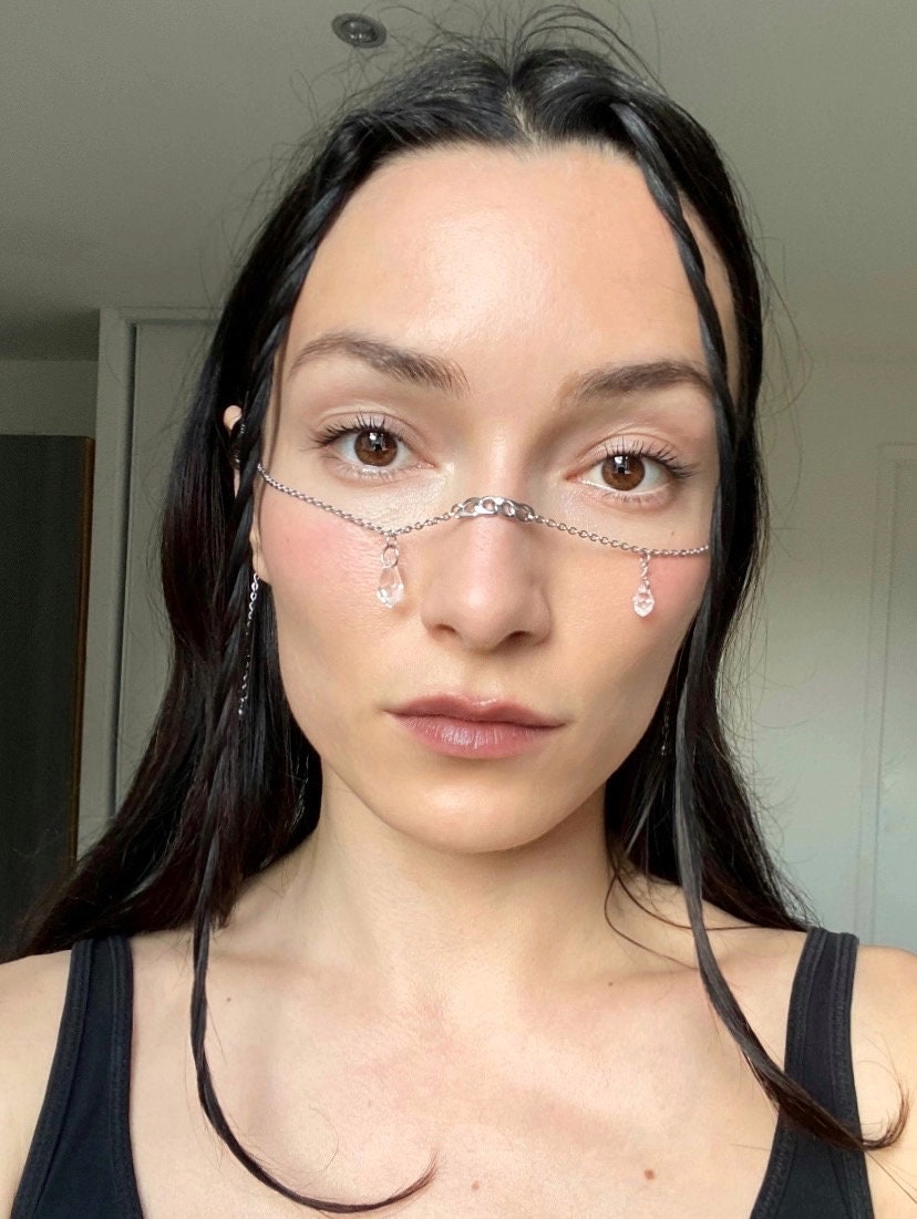 Face Chain With Teardrop Crystal Pendants, Stainless Steel Nose Chain ...