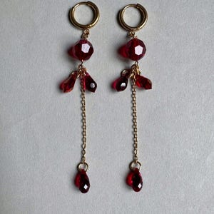 Long Red Drop Earrings, Victorian Crystal Teardrop Earrings, Gold ...