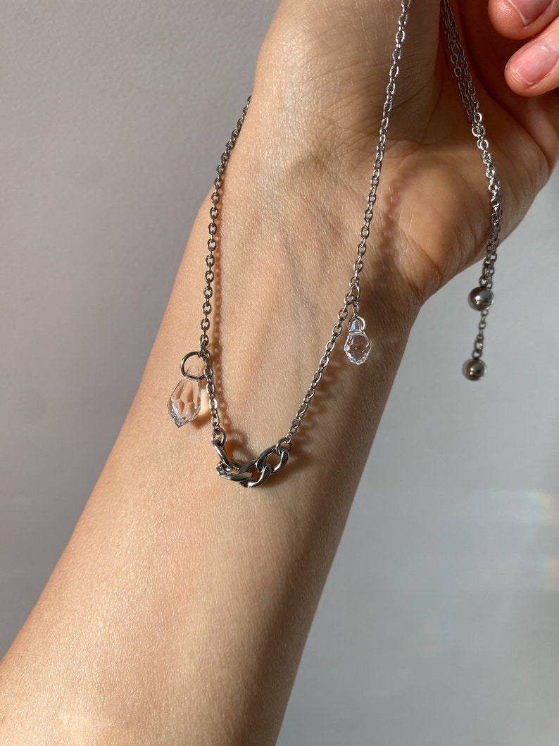 Face Chain With Teardrop Crystal Pendants, Stainless Steel Nose Chain ...