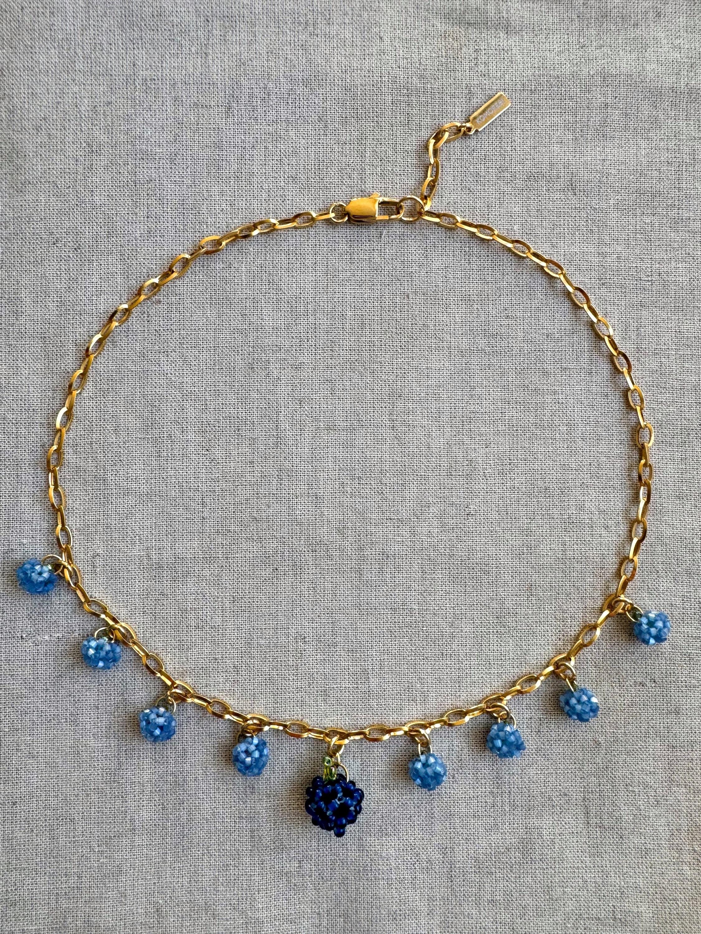 Beaded Blueberry Charm Necklace, Gold Chain With Beaded Handmade ...