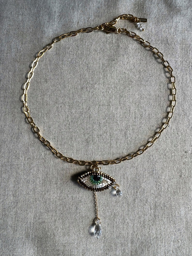 Evil Eye Necklace With Crystal Drop, Hand Embroidered Crying Eye ...