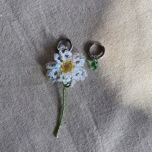Crystal Daisy Flower Mismatched Hoop Earrings, Long Beaded Daisy ...