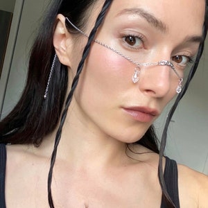 Face Chain With Teardrop Crystal Pendants, Stainless Steel Nose Chain ...