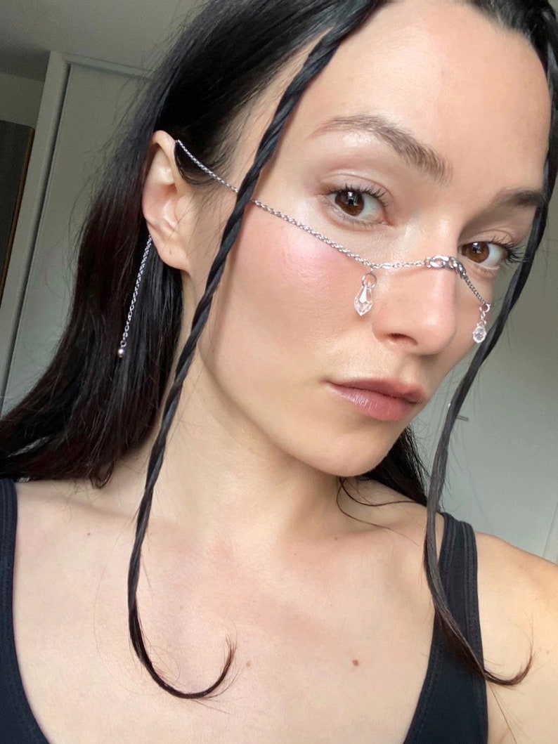 Face Chain With Teardrop Crystal Pendants, Stainless Steel Nose Chain ...