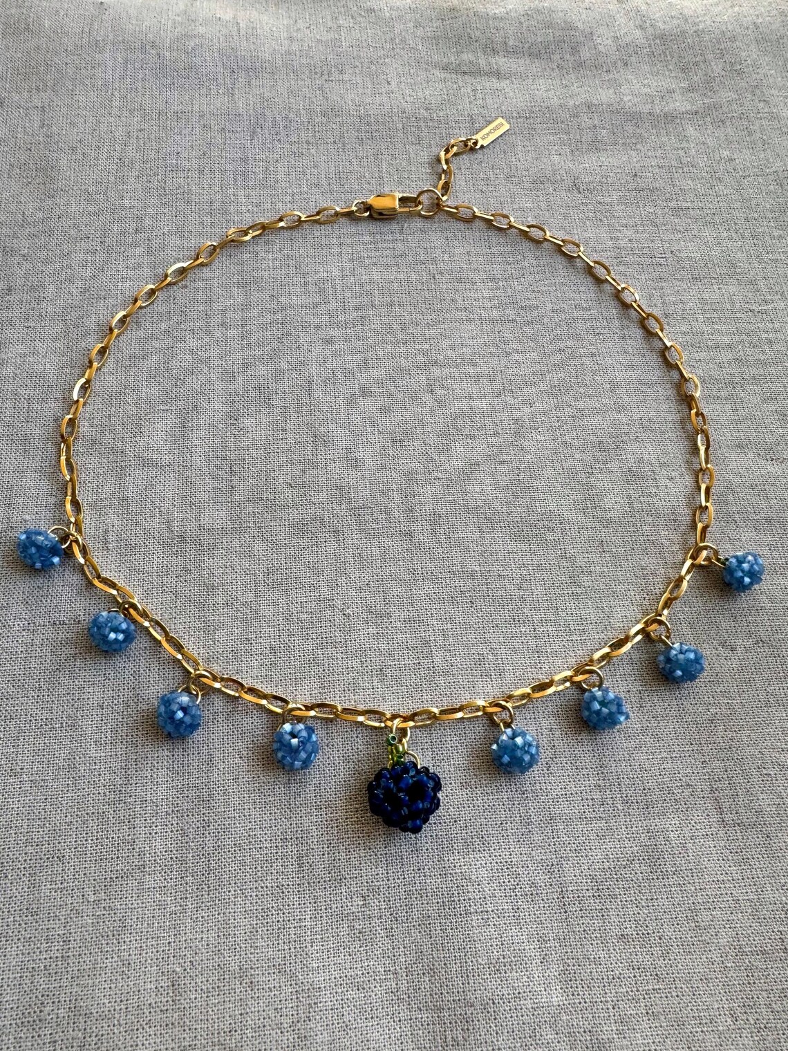 Beaded Blueberry Charm Necklace, Gold Chain With Beaded Handmade ...