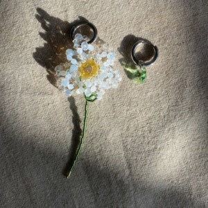 Crystal Daisy Flower Mismatched Hoop Earrings, Long Beaded Daisy ...