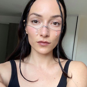 Face Chain With Teardrop Crystal Pendants, Stainless Steel Nose Chain ...