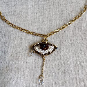 Evil Eye Necklace With Crystal Drop, Hand Embroidered Crying Eye ...