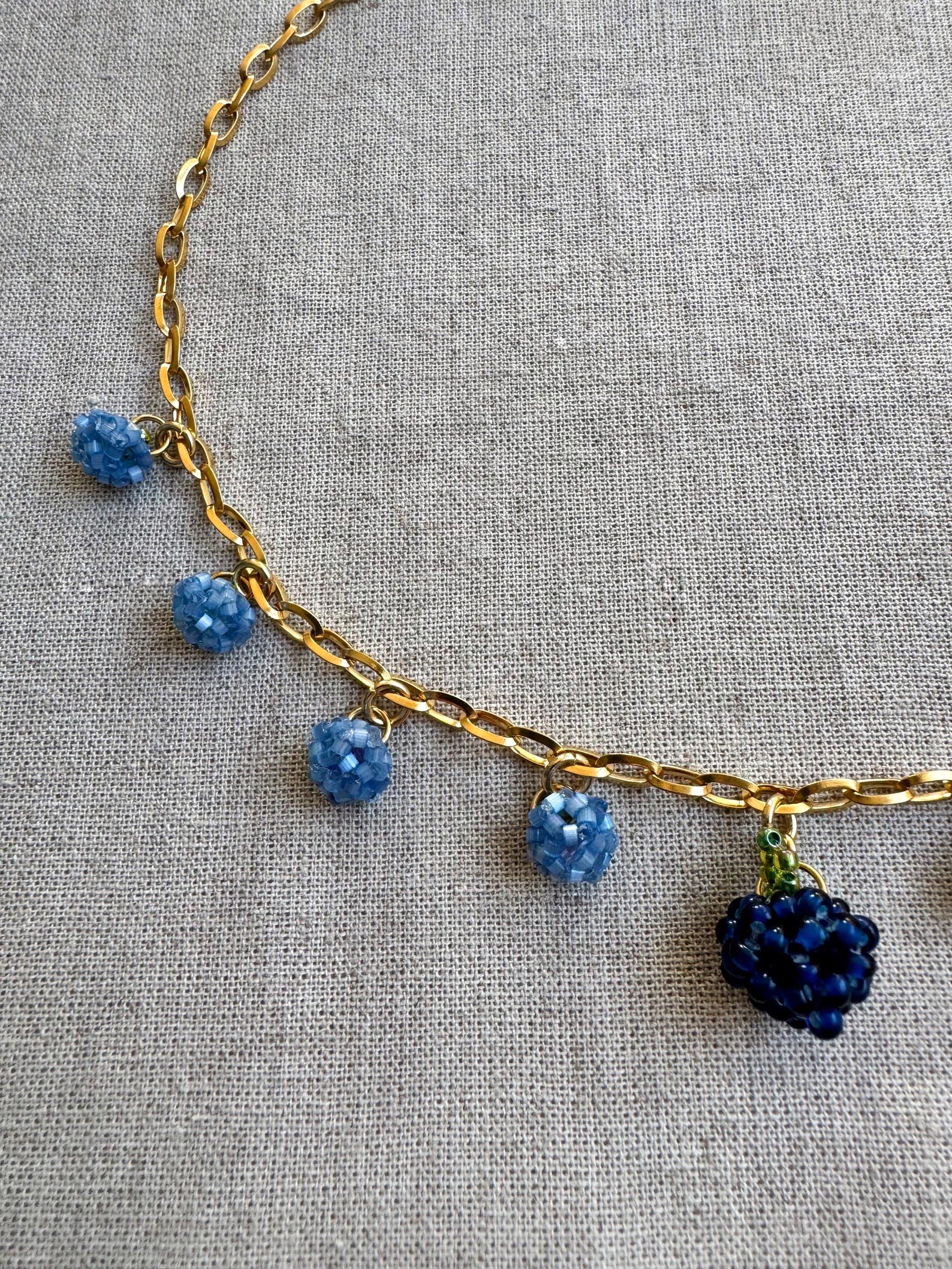 Beaded Blueberry Charm Necklace, Gold Chain With Beaded Handmade ...