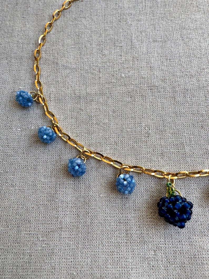 Beaded Blueberry Charm Necklace, Gold Chain With Beaded Handmade ...