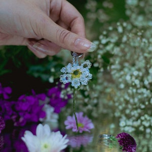 Crystal Daisy Flower Mismatched Hoop Earrings, Long Beaded Daisy ...