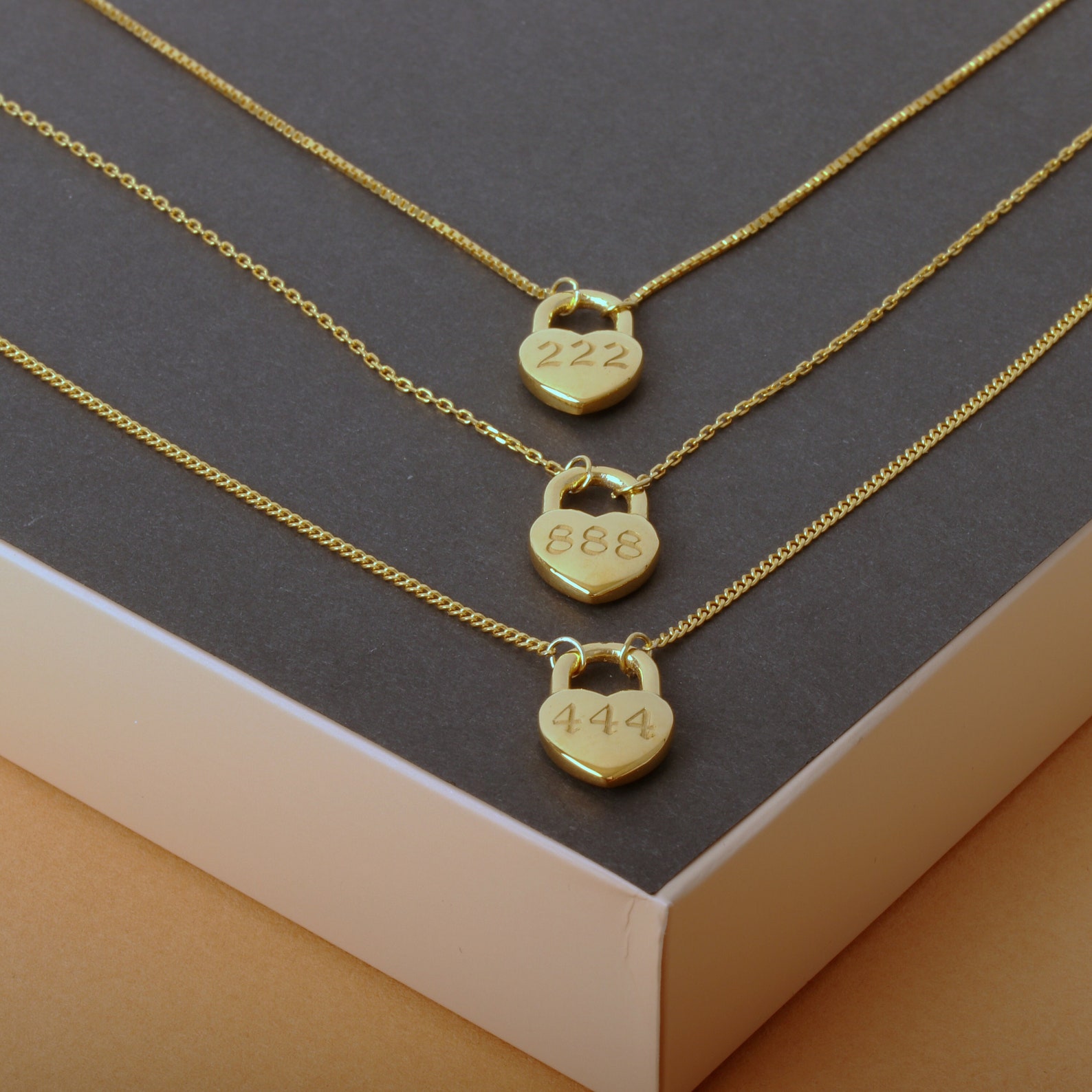 Heart Lock Necklace, Lucky Number Lock Pendant, 444 Silver Number Lock ...