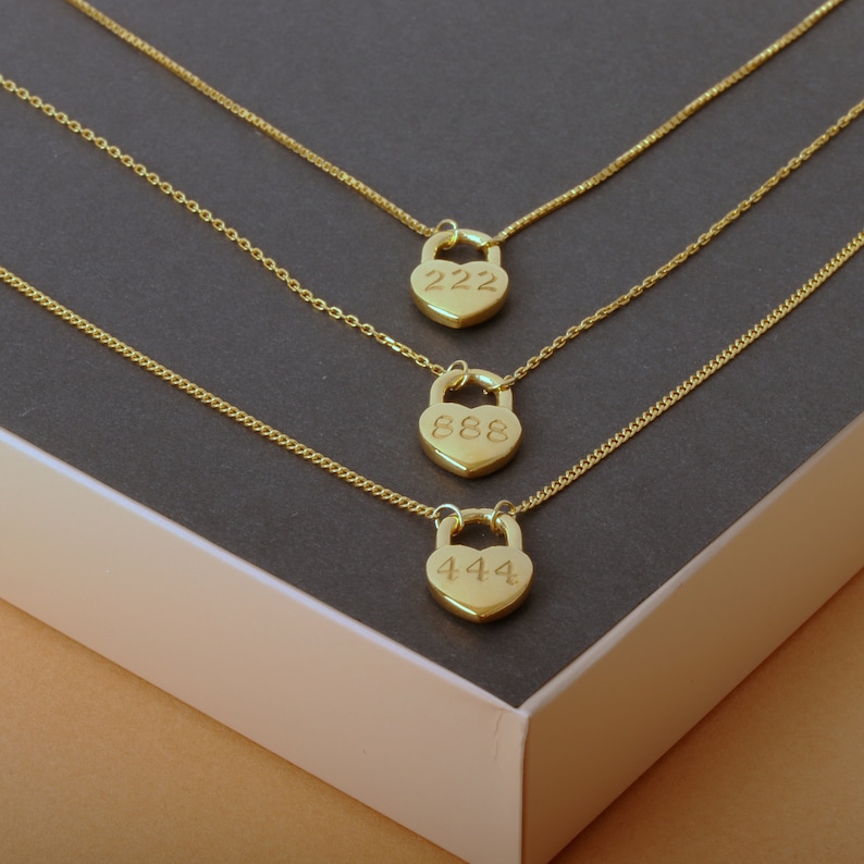 Heart Lock Necklace, Lucky Number Lock Pendant, 444 Silver Number Lock ...