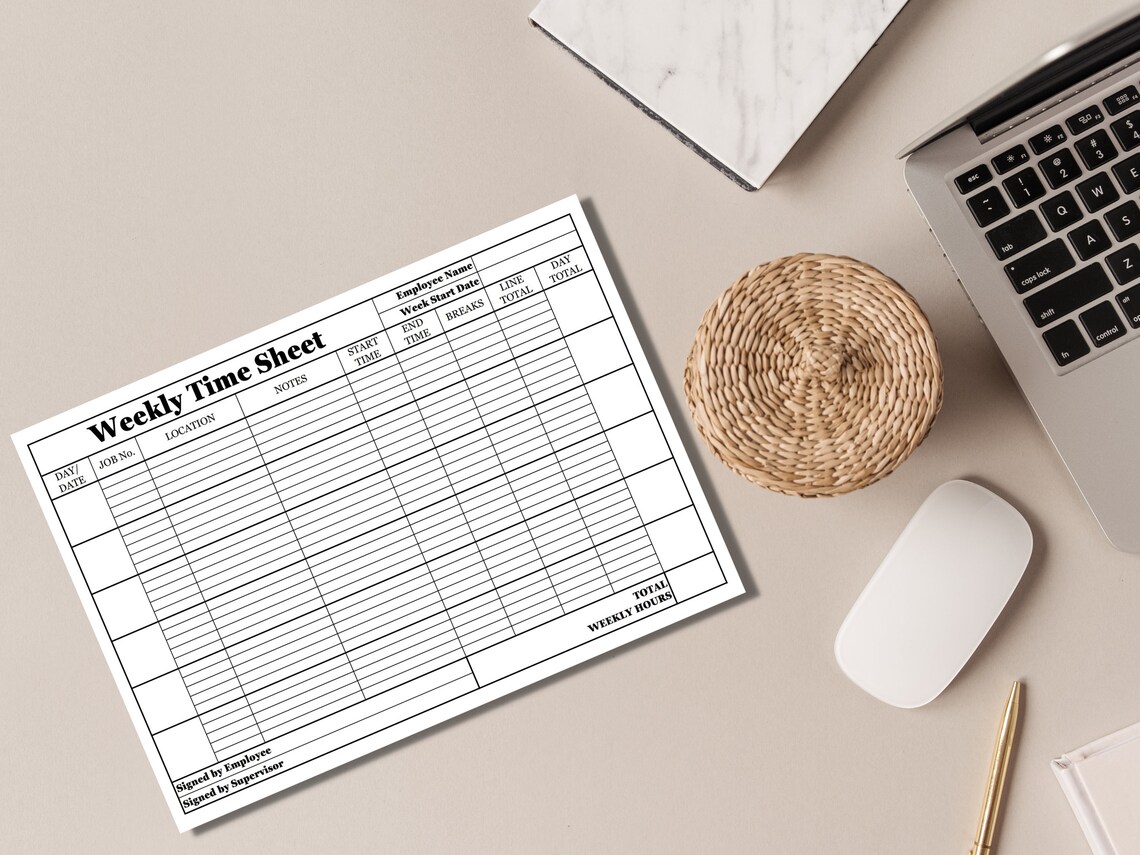 Weekly Time Sheet Template for Small Business A4 Printable - Etsy
