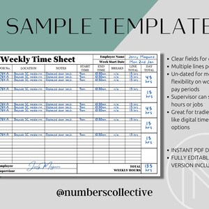 Weekly Time Sheet Template for Small Business A4 Printable - Etsy