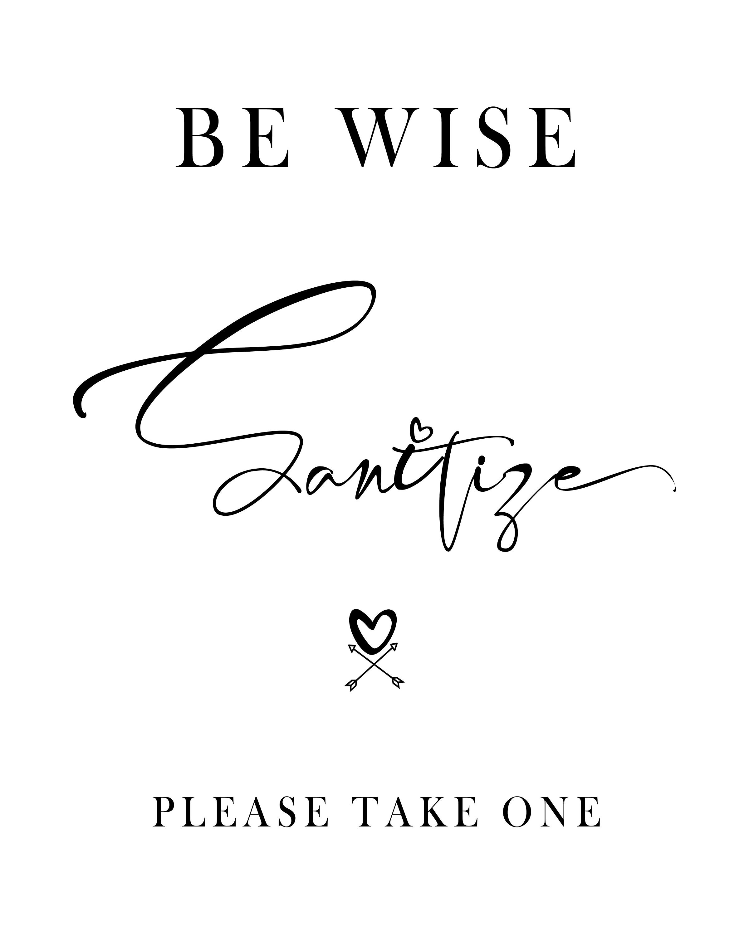 Be Wise Sanitize PRINTABLE Display Décor, Party Event Sign, Covid Sign ...