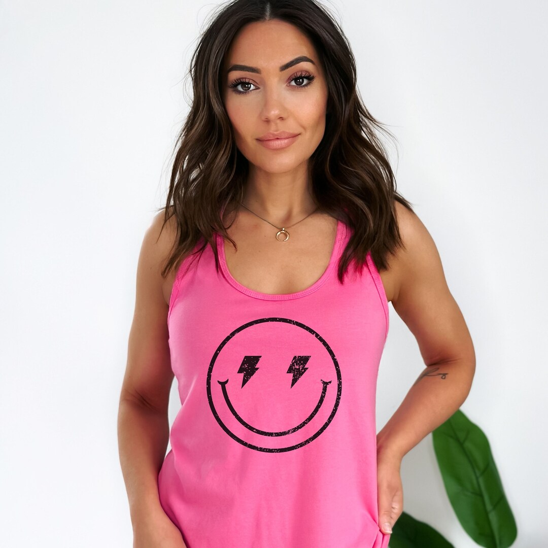 Distressed Smiley Face Tank Top, Lightning Bolt Smiley Face Tank Top ...