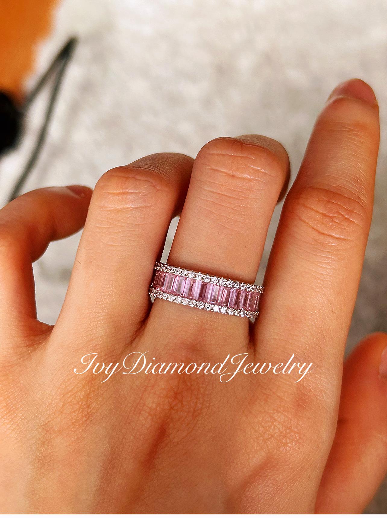 Pink Diamond Full Eternity Engagement Ring for Women, Emerald Cut Pink ...