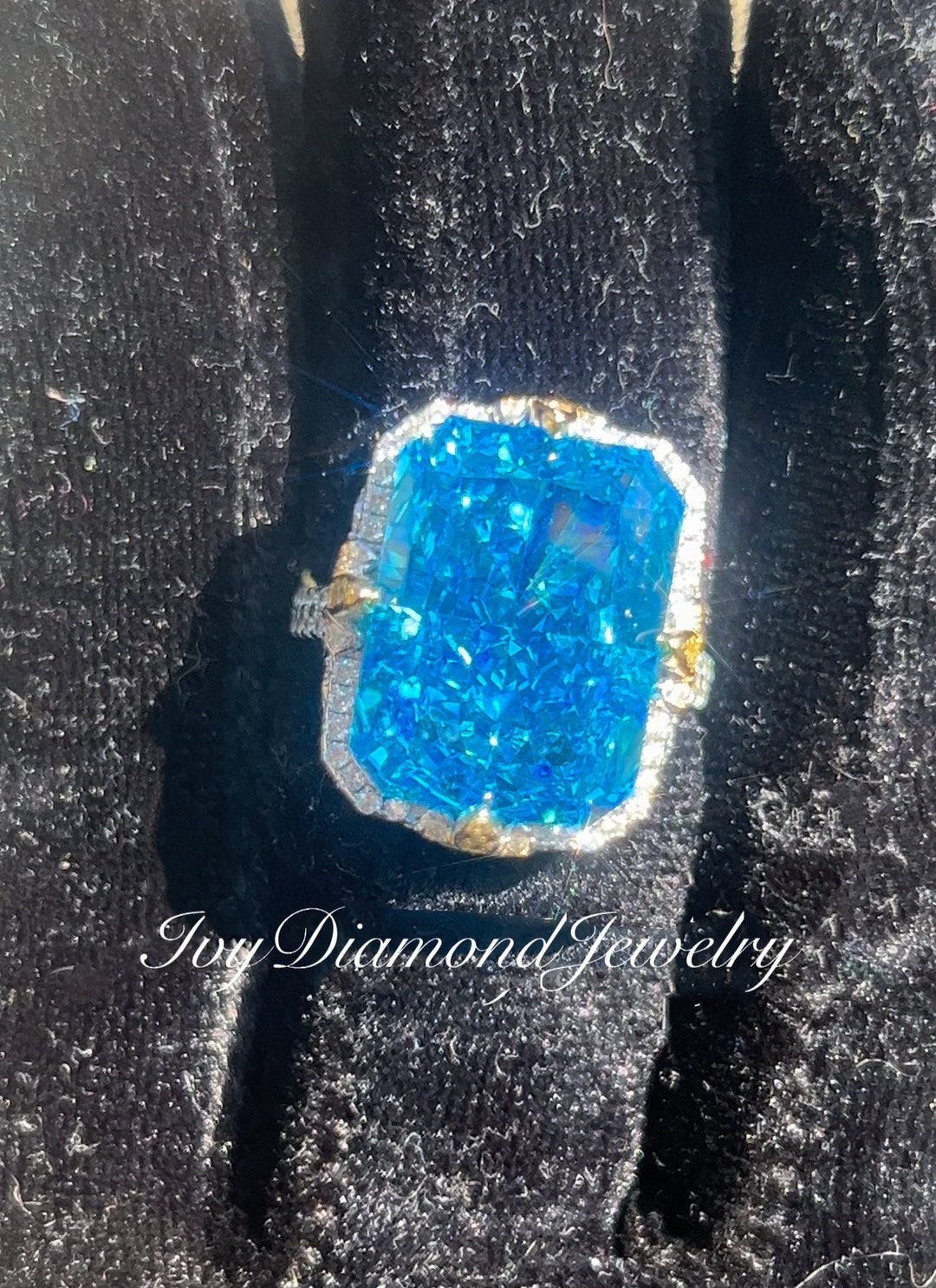 Blue Topaz Engagement Ring for Women, Large Big Blue Topaz Gemstone ...