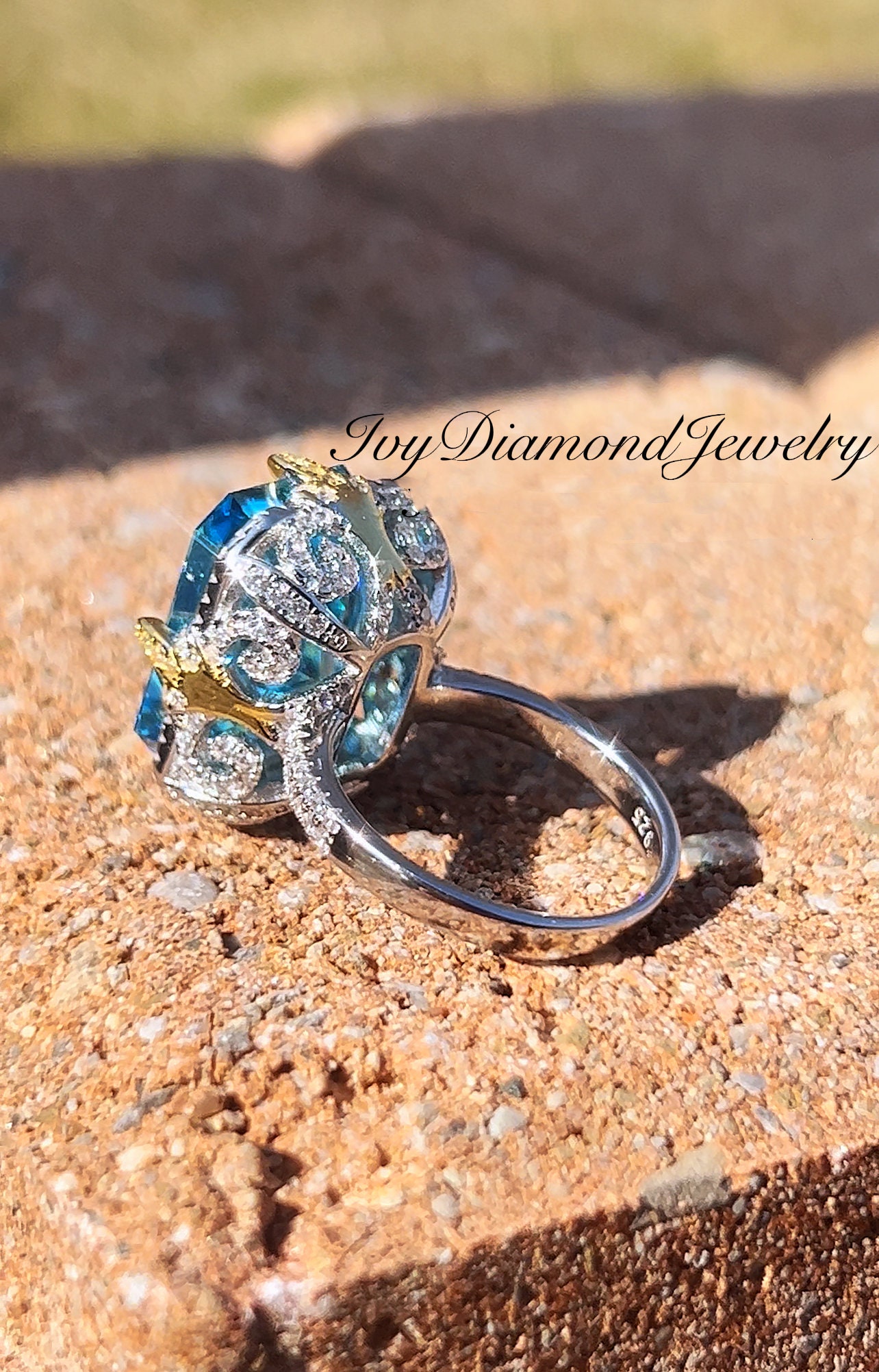 Blue Topaz Engagement Ring for Women, Large Big Blue Topaz Gemstone ...