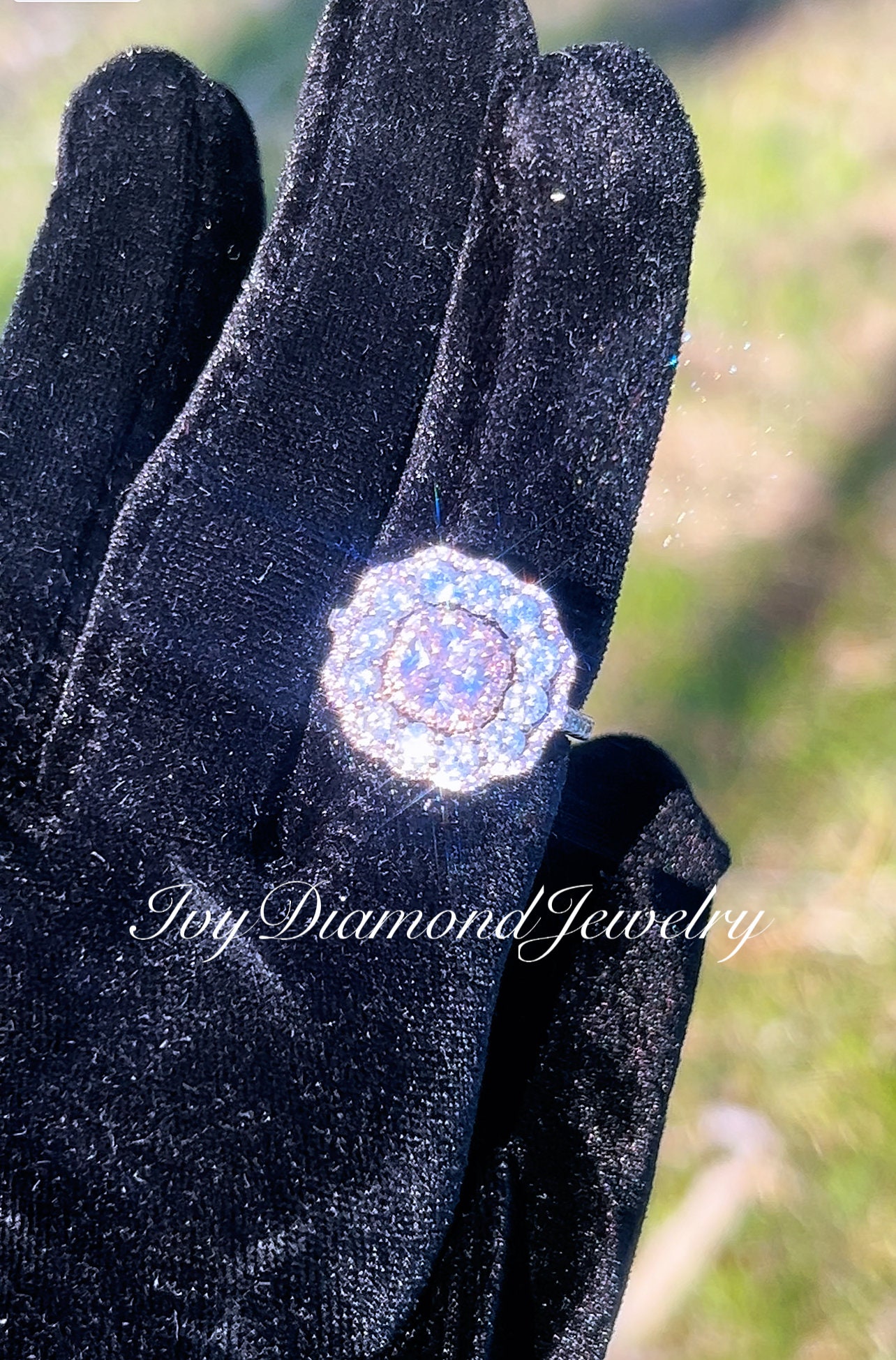 Pink Diamond Square Cut Double Halo Engagement Ring for Women, Fancy ...