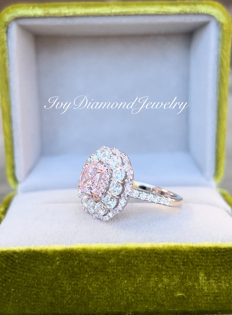 Pink Diamond Square Cut Double Halo Engagement Ring for Women, Fancy ...