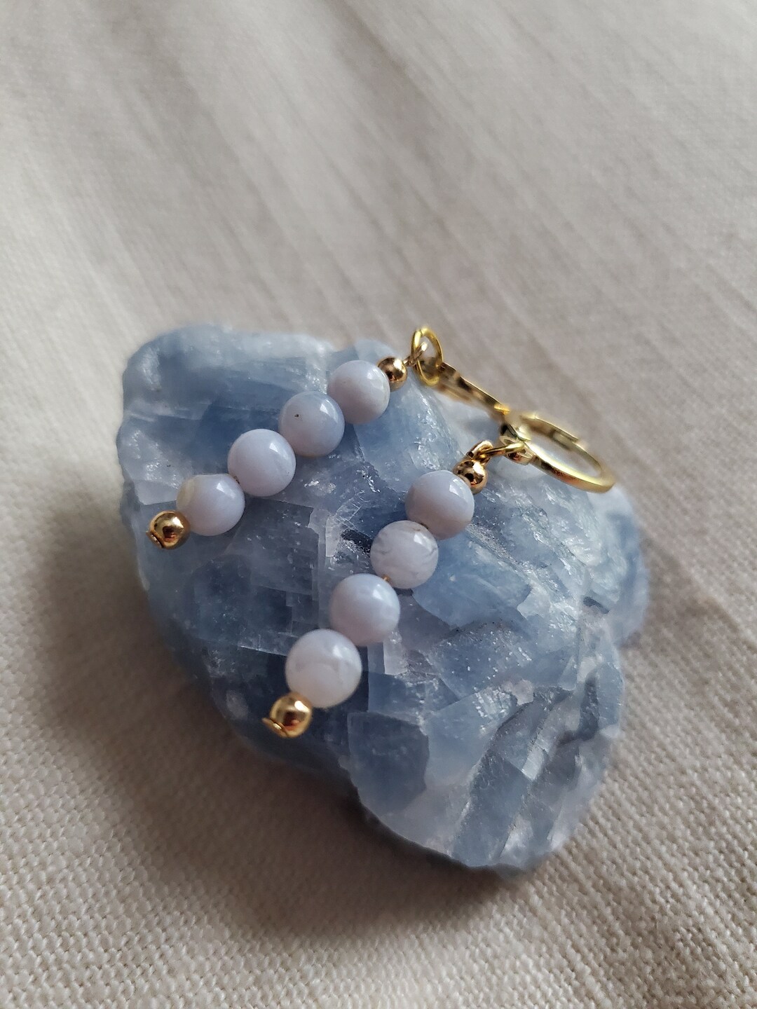 HOPE EARRINGS Natural Crystal 18k Gold Plated Blue Lace - Etsy