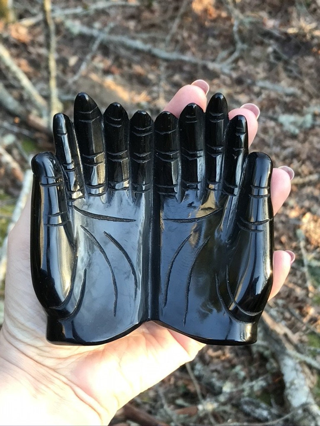 Black Obsidian Healing Hands Crystal Sculpture for Grounding ...