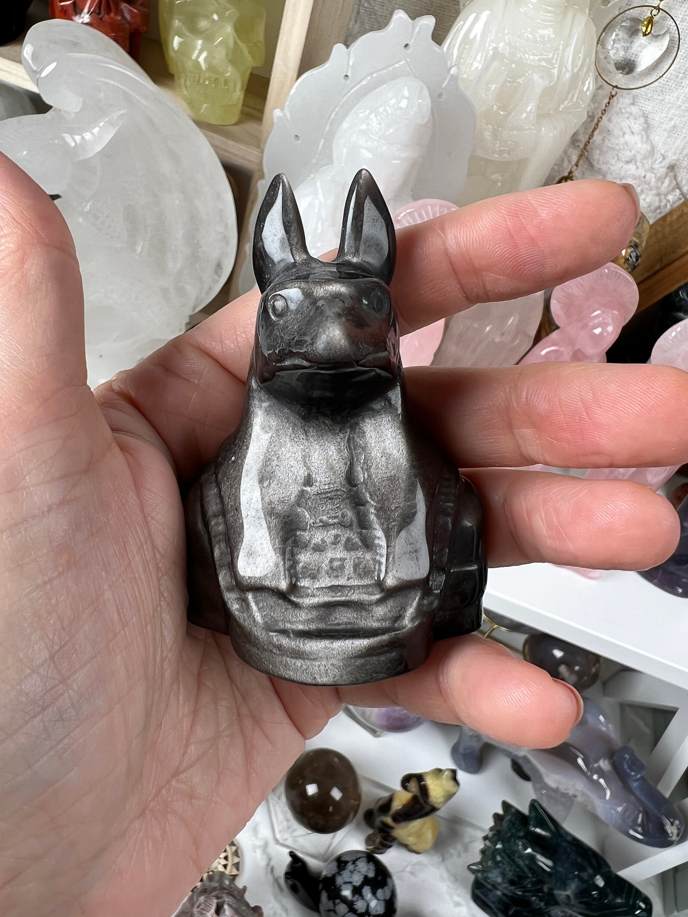 Egyptian Anubis Carving Statue Black Obsidian or Silver Sheen - Etsy