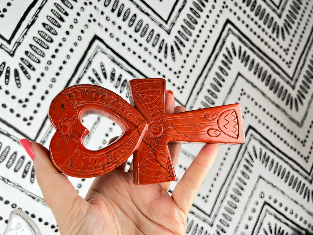 Red Jasper Egyptian Carving Heart Ankh Cross, 6 Inch - Etsy