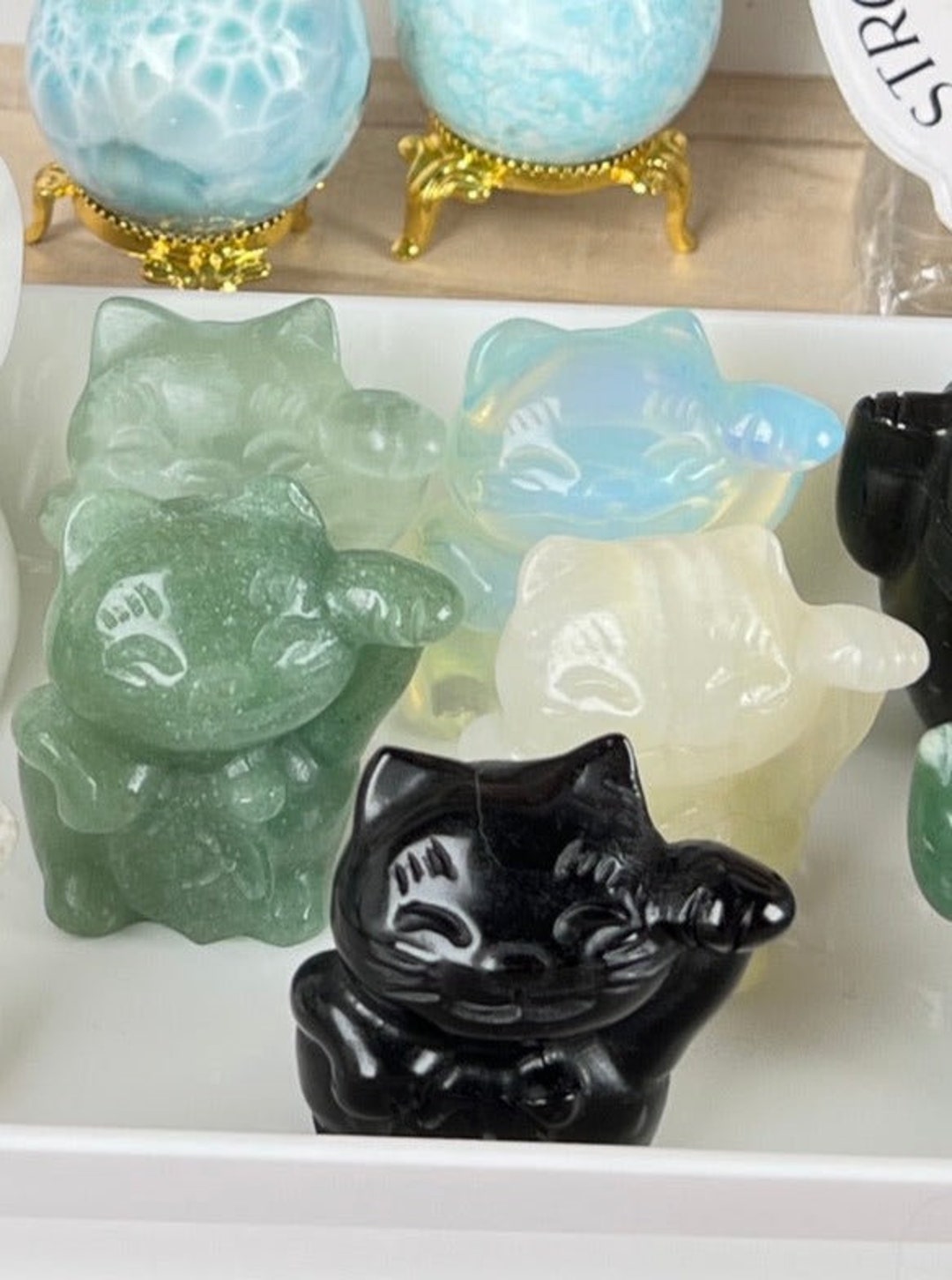 Lucky Cat LEFT PAW UP, Happy Face Style, Maneki Neko, Crystal Fortune ...
