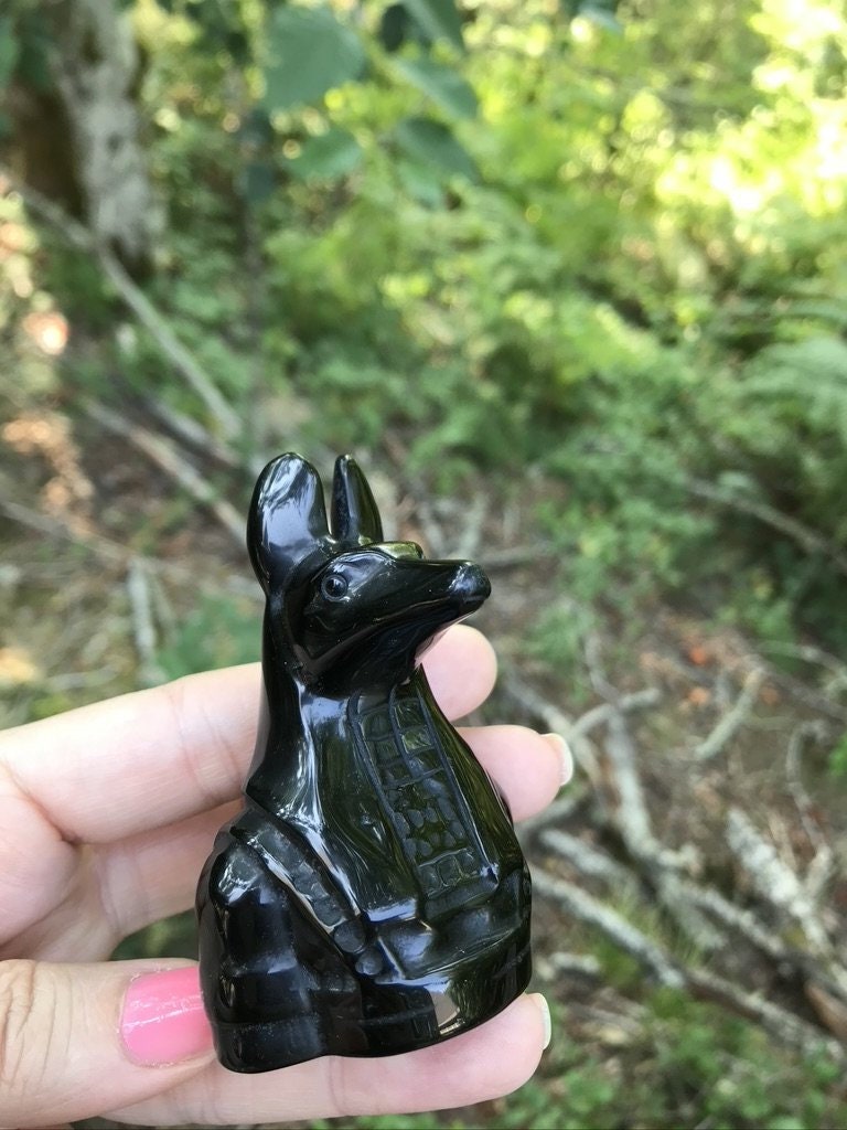 Egyptian Anubis Carving Statue Black Obsidian or Silver Sheen - Etsy