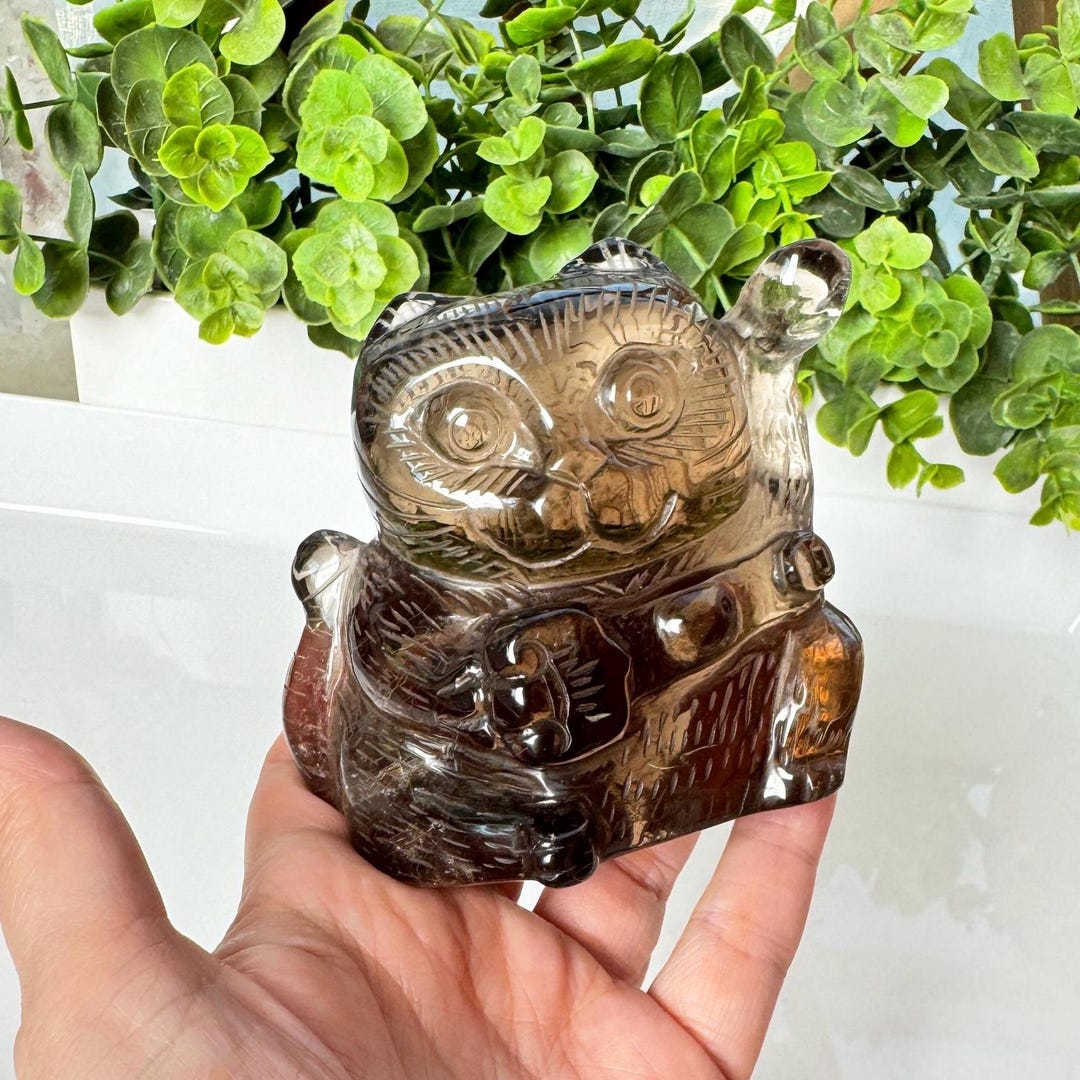 Smoky Quartz Lucky Cat: Hand Carved Gold Rutile Maneki Neko - Etsy