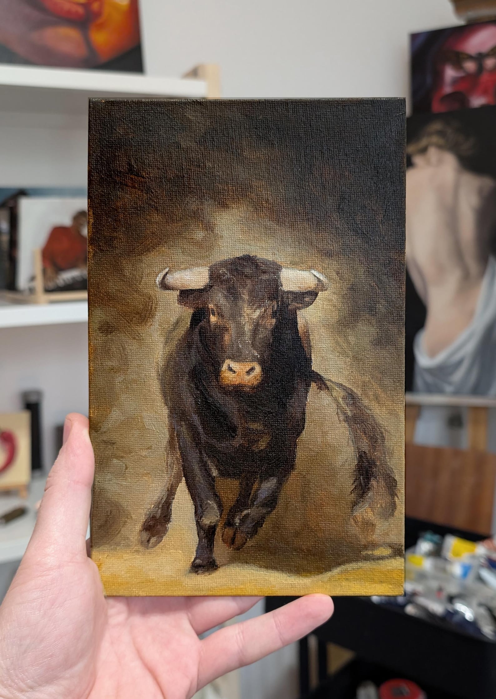Toro Bravo Portrait: Original Oil Painting, Spanish Bull Fighting Wall ...