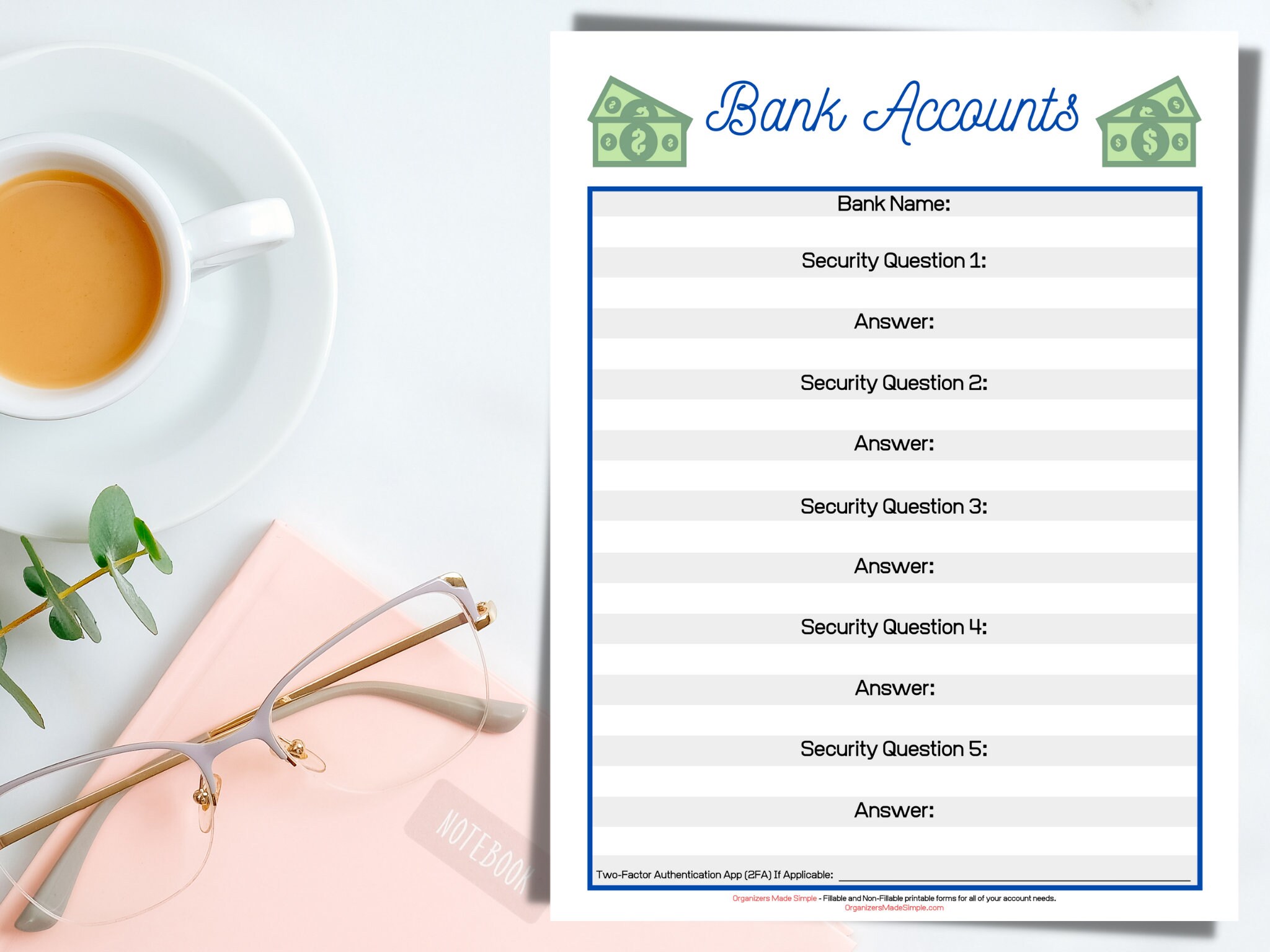 Bank Account Organizer Printable Form to Keep Your Bank Account ...