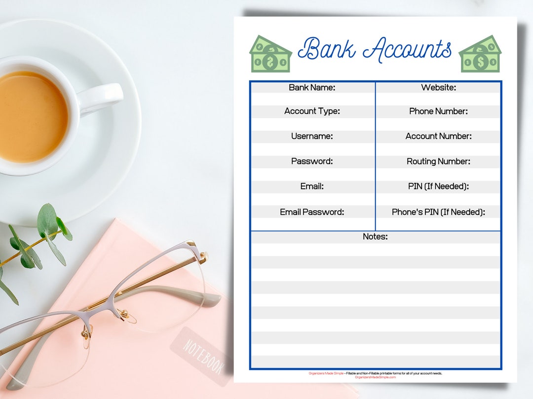 Bank Account Organizer Printable Form to Keep Your Bank - Etsy